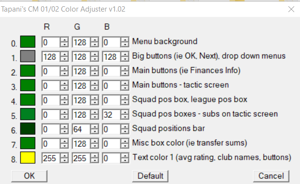 Colour Schemes - Championship Manager 2001/2002 Forums