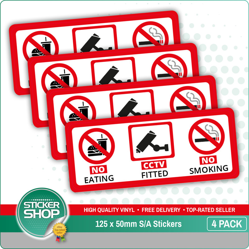 4 x NO EATING DRINKING CCTV FITTED TAXI STICKERS MINICAB BLACK CAB BUS ...