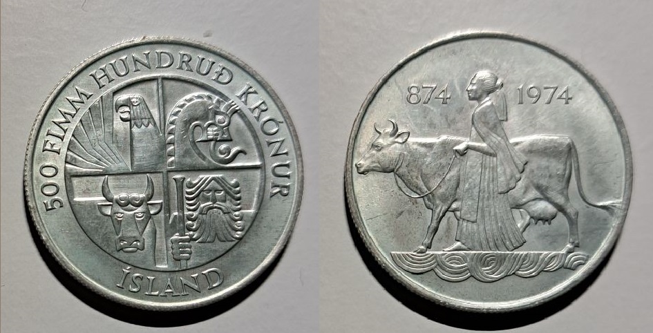 500 Krónur de Islandia. 1974