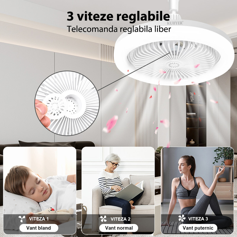 Ventilator de tavan iluminat cu LED, multifunctional, baza pentru lampa ...