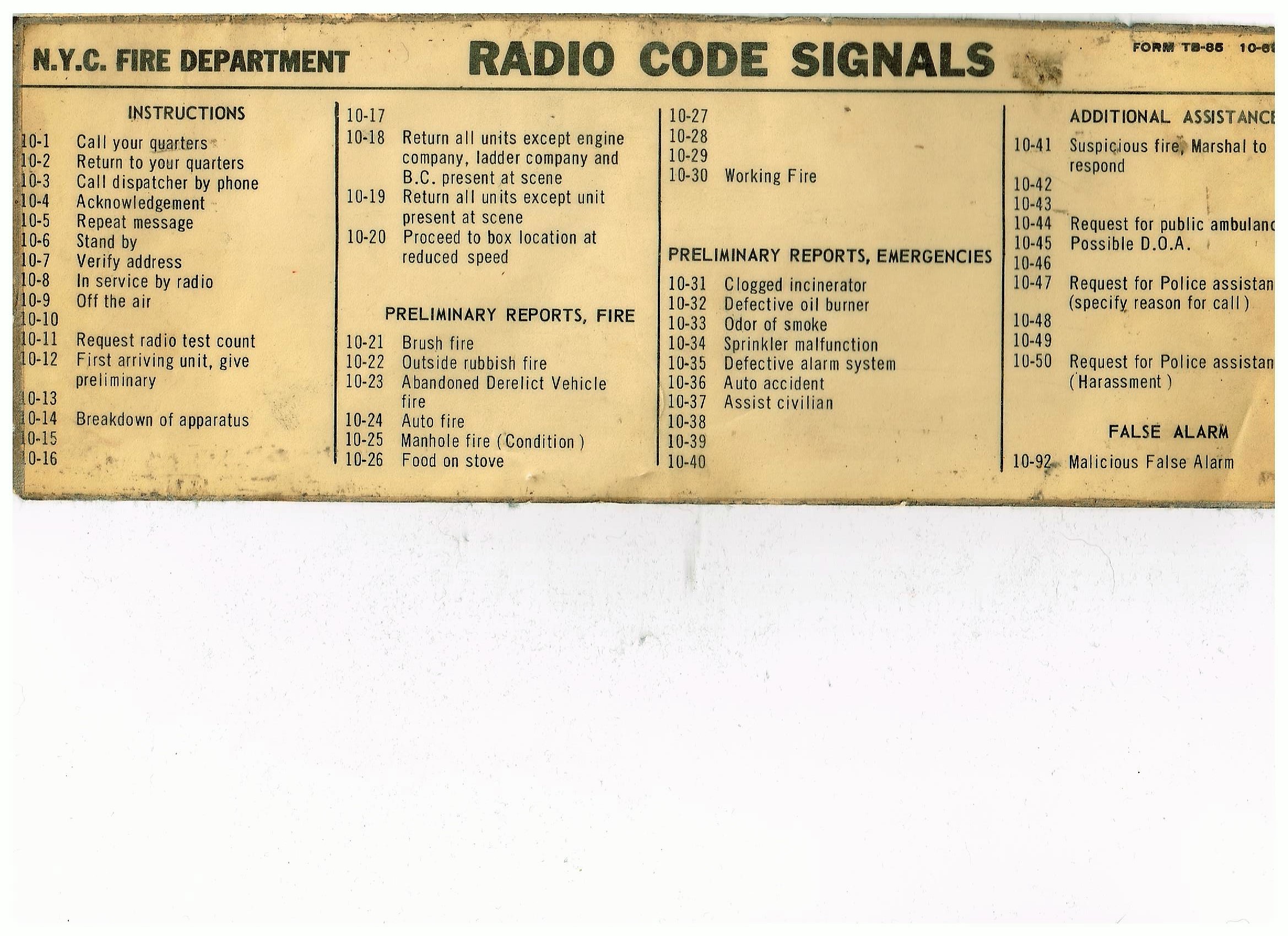 FDNY 10 Codes — Postimages