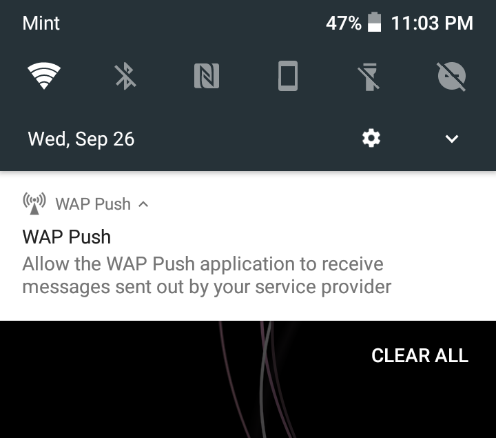 Notification: "Allow the WAP Push application to receive messages ...