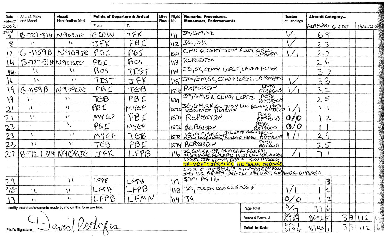 Jarecki Epstein Flight Log — Postimages