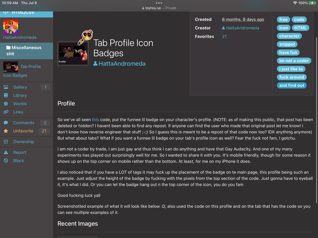 Tab Profile Icon Badges on Toyhouse