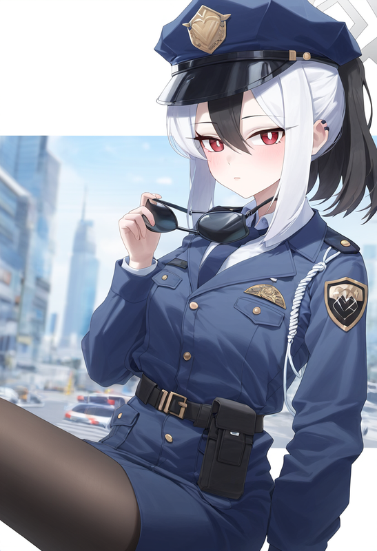 depth of field, 1girl, [kayoko (blue archive)], blue archive, {{{{police uniform s 2654068611 ...