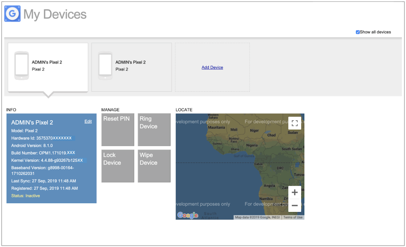 La nueva página de cuenta de Google "Mis dispositivos" también muestra ...