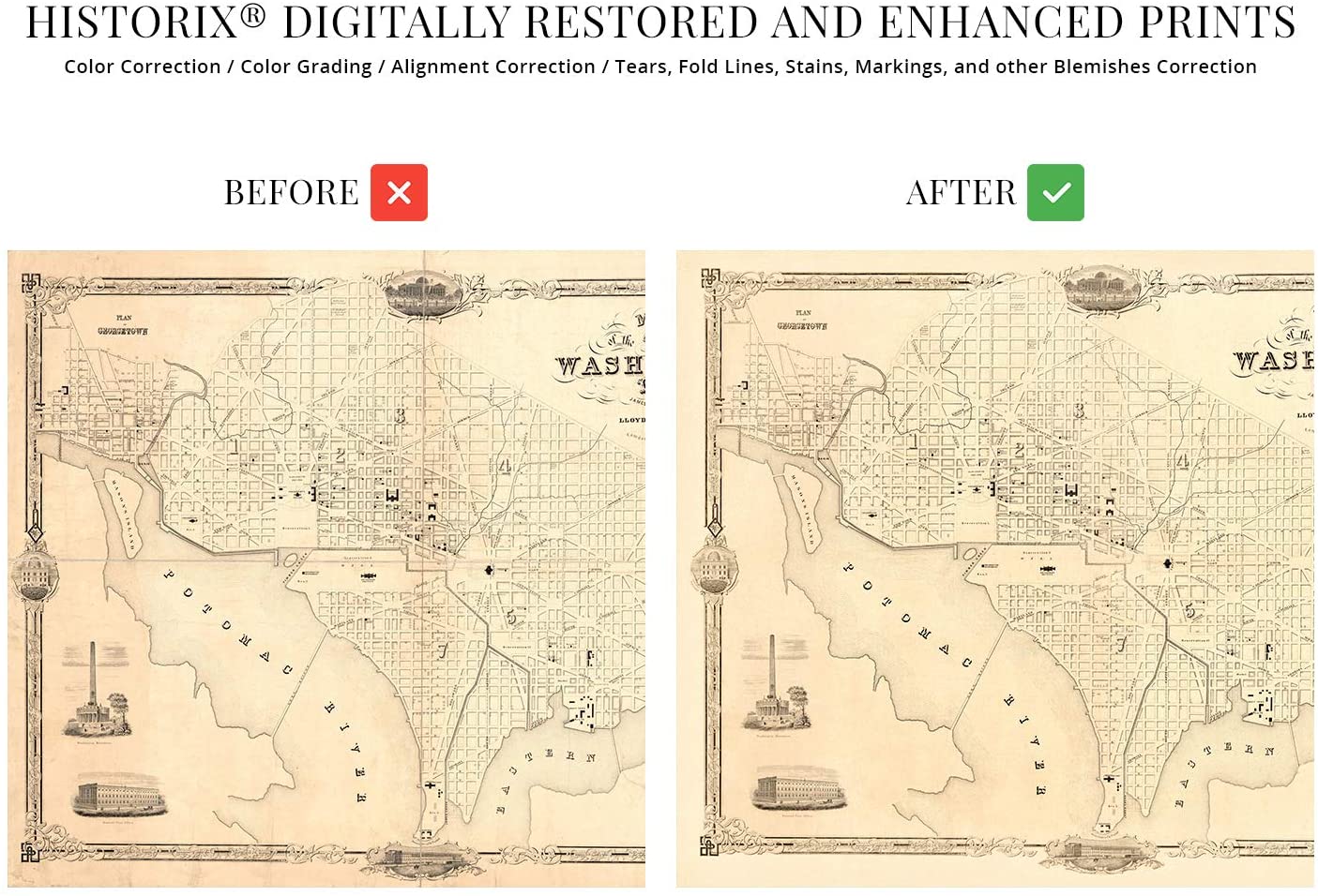 1850 Washington DC Vintage Map - City of Washington DC USA Wall Art ...
