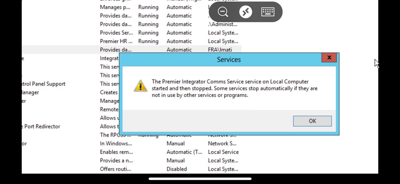 The Premier Integrator Comms Service on Local Computer started and then stopped - General ...