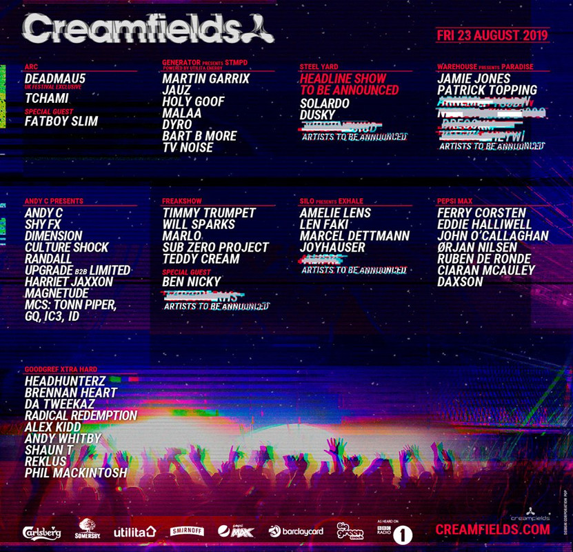 Creamfields Line up 2019