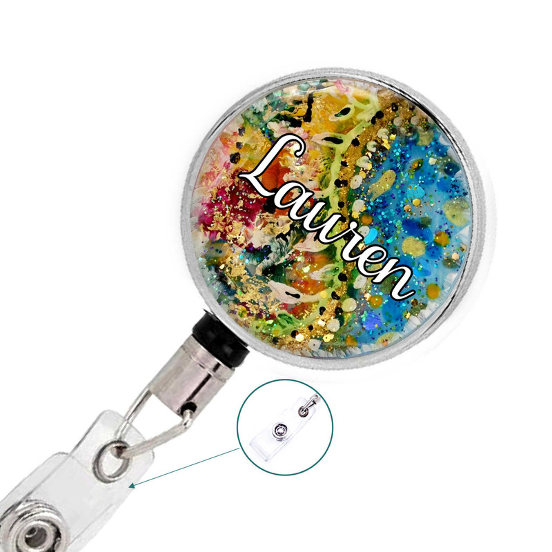 Id badge reel, personalized nurse pediatrics name tag holder gift
