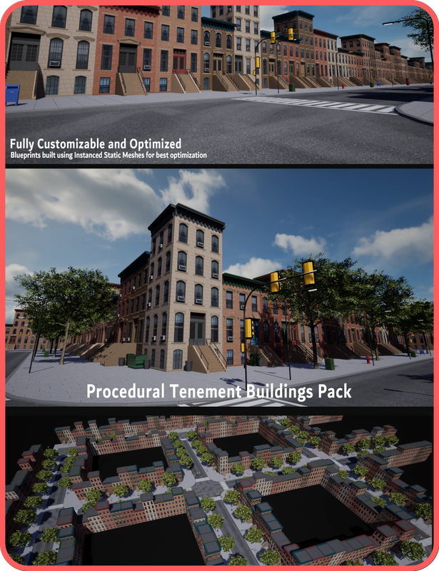 Procedural Tenement Buildings Pack (Unreal Engine 4) 2025 - Free Daz 3D Models
