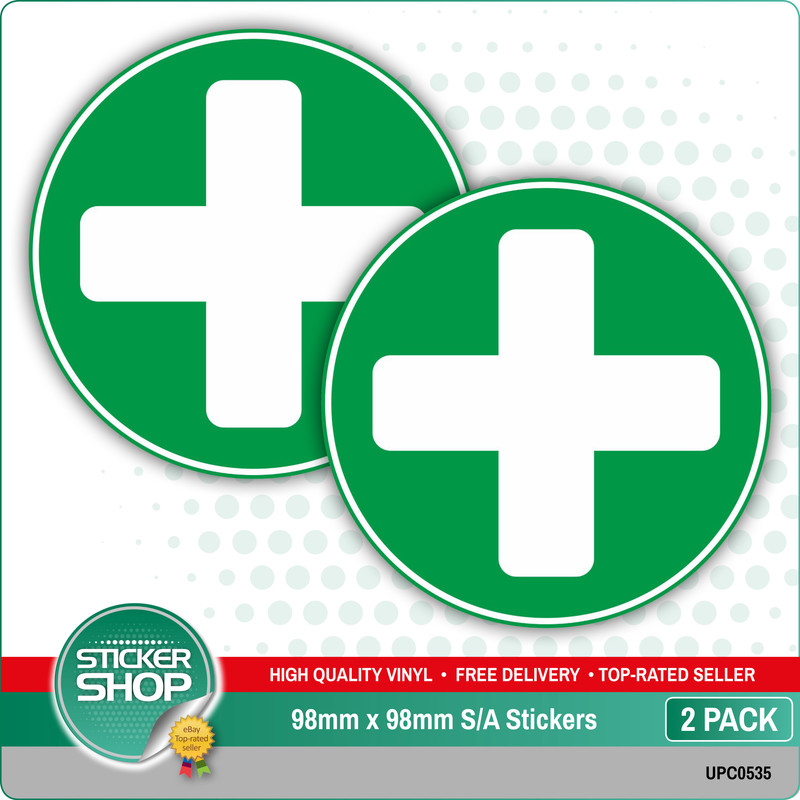2 x FIRST AID CIRCLE SMALL SELF ADHESIVE STICKERS SAFETY SIGNS BUSINESS ...