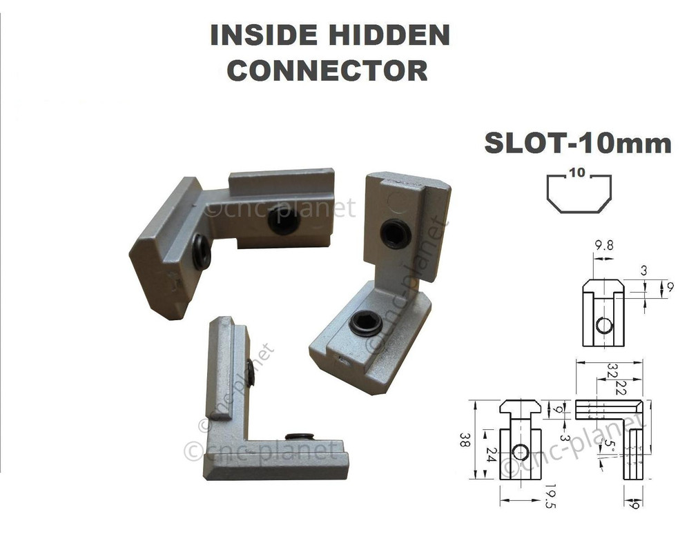 Inside Hidden Corner L Bracket Connector Slot 10mm Aluminium Extrusion ...