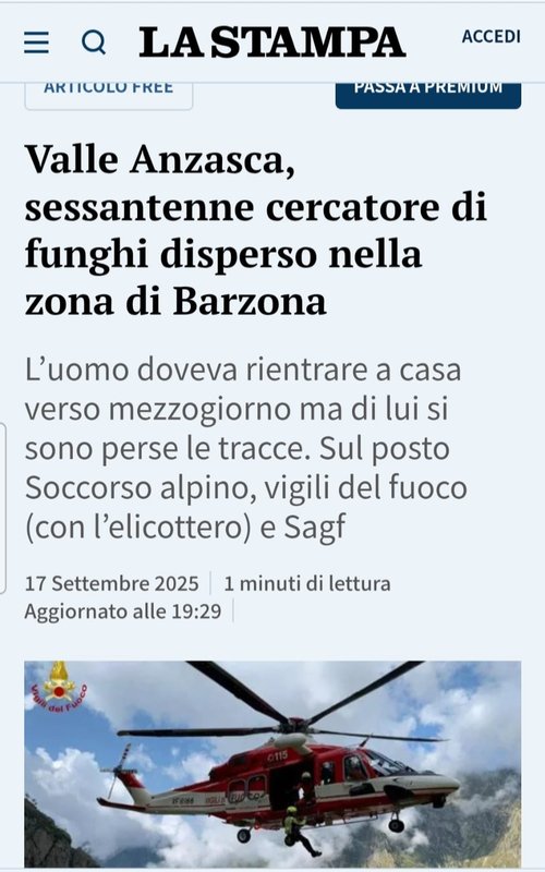 Calasca Castiglione: Sessantenne cercatore di funghi disperso nella ...