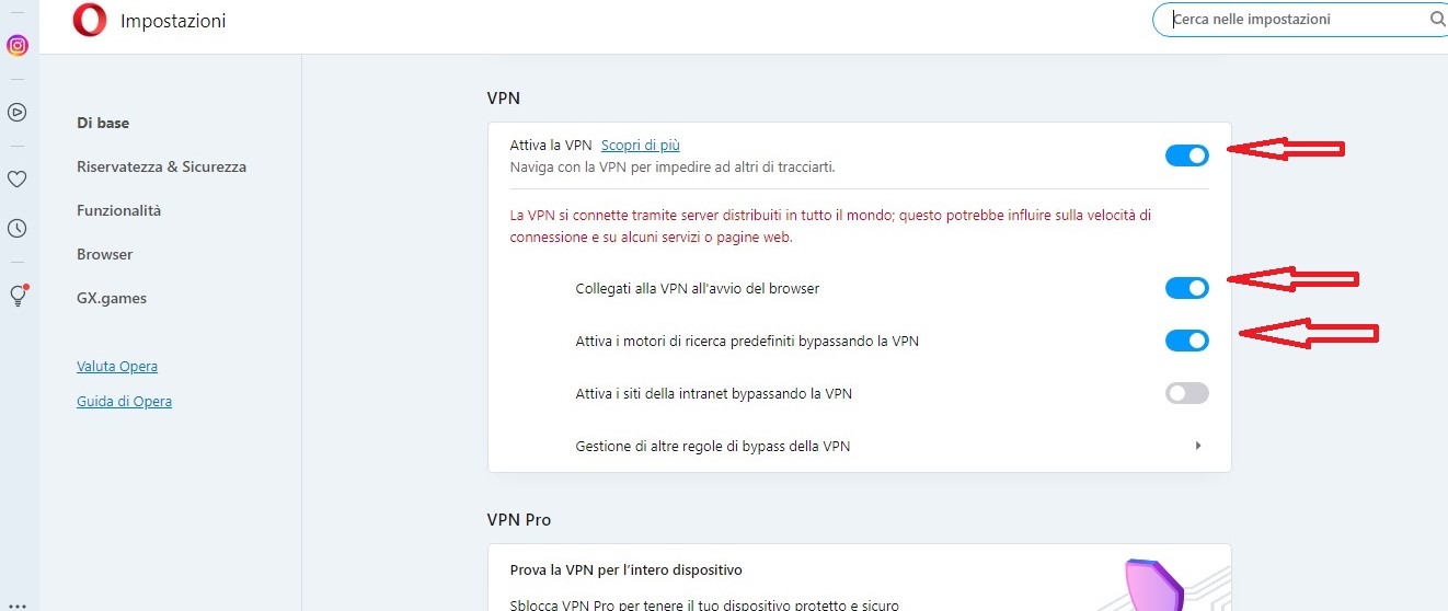 Opera selezionare la VPN — Postimages