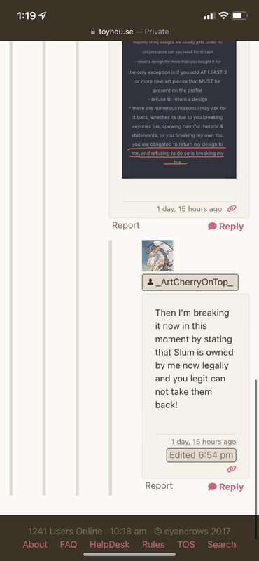 Beware: ArtCherryOnTop; thief & ToS violations on Toyhouse