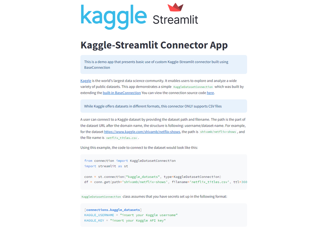 Github Arsentievalex Kaggle Streamlit Data Connector Kaggledatasetconnection For St