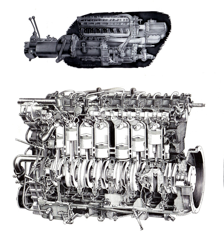 1927 Delage, engine and detail Artist, L C Cres — Postimages