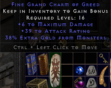 Grand Charm 6 Max Dmg, 39 Ar, 38% Gold Find - Topic - d2jsp