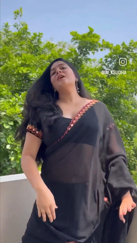 Busty Ksudha Sexy Wide Big Navel hole and cleavage in Black Saree mp4 ...