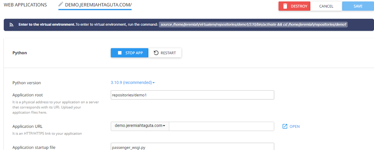 Django app deployment on DirectAdmin or CPanel | Jeremiah Taguta Blog