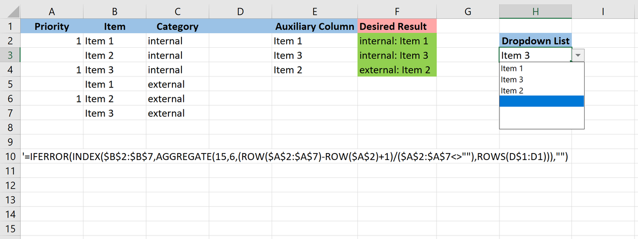 Creating A Combined List With Condition Not Cascaded Condition From Two Columns To Be Combined