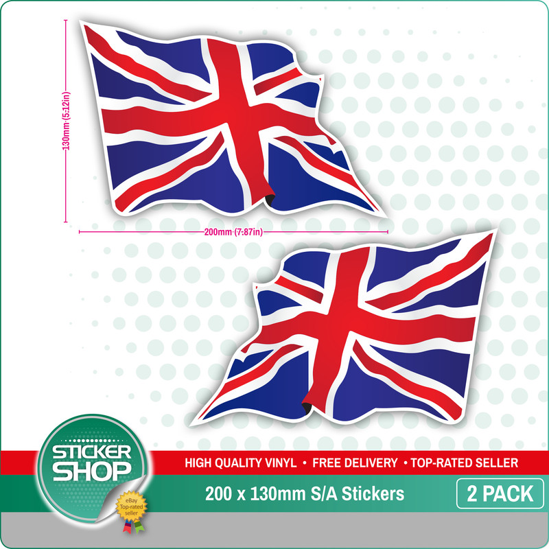 2 x LARGE UNION JACK WAVY FLAG VINYL CAR VAN IPAD LAPTOP HELMET STICKER ...