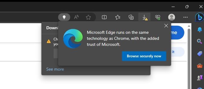 Edge Accidentally Flags Chrome As Harmful W11