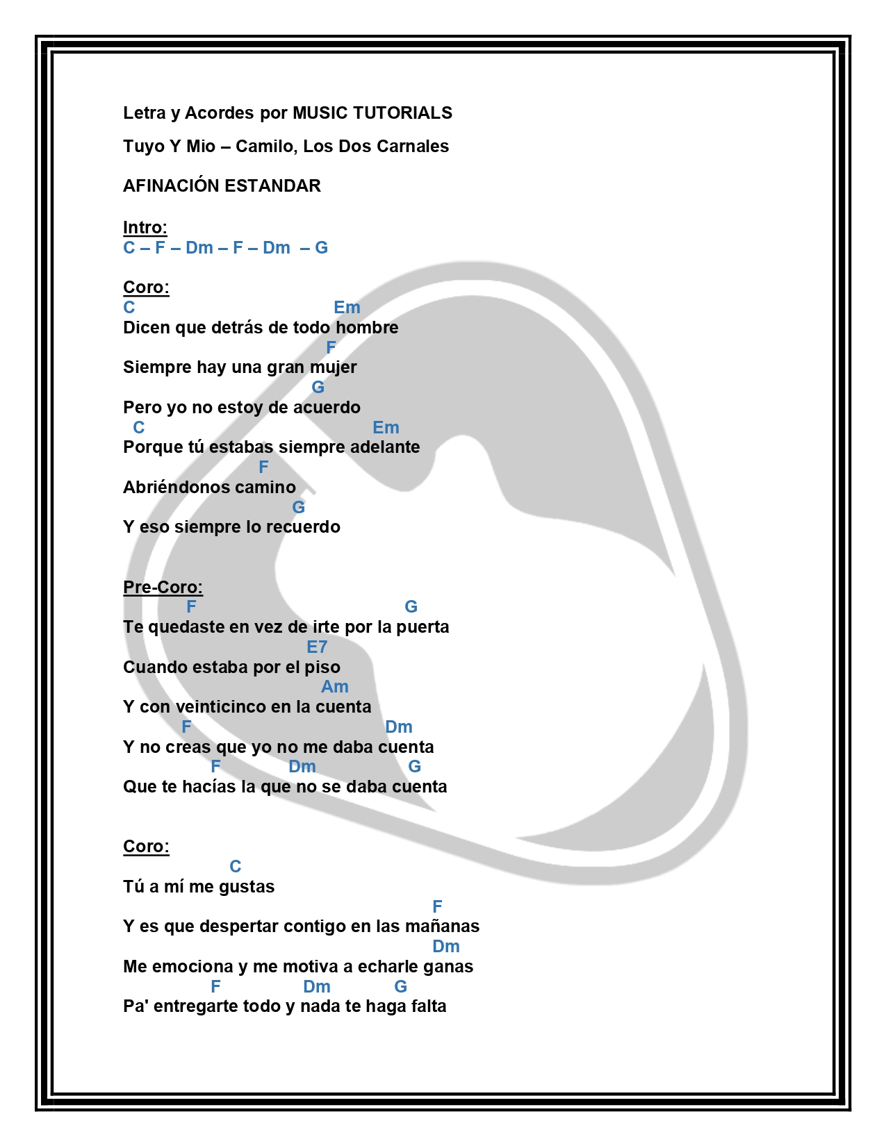 Tuyo Y Mio Camilo, Los Dos Carnales Letra y Acordes by MUSICTUTORIALS ...