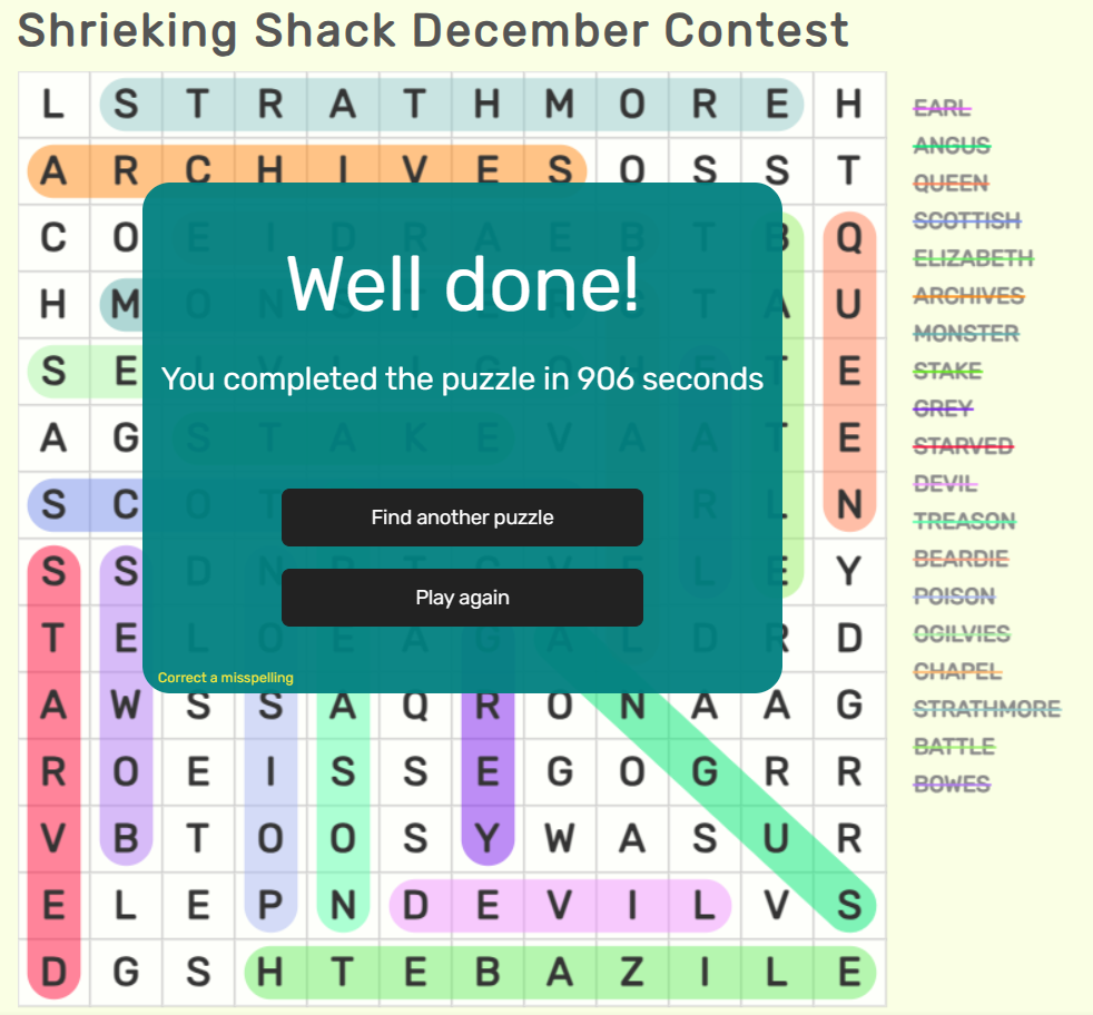 Shrieking Shack wordsearch — Postimages