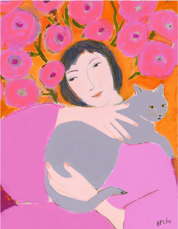 lady and grey cat small — Postimages