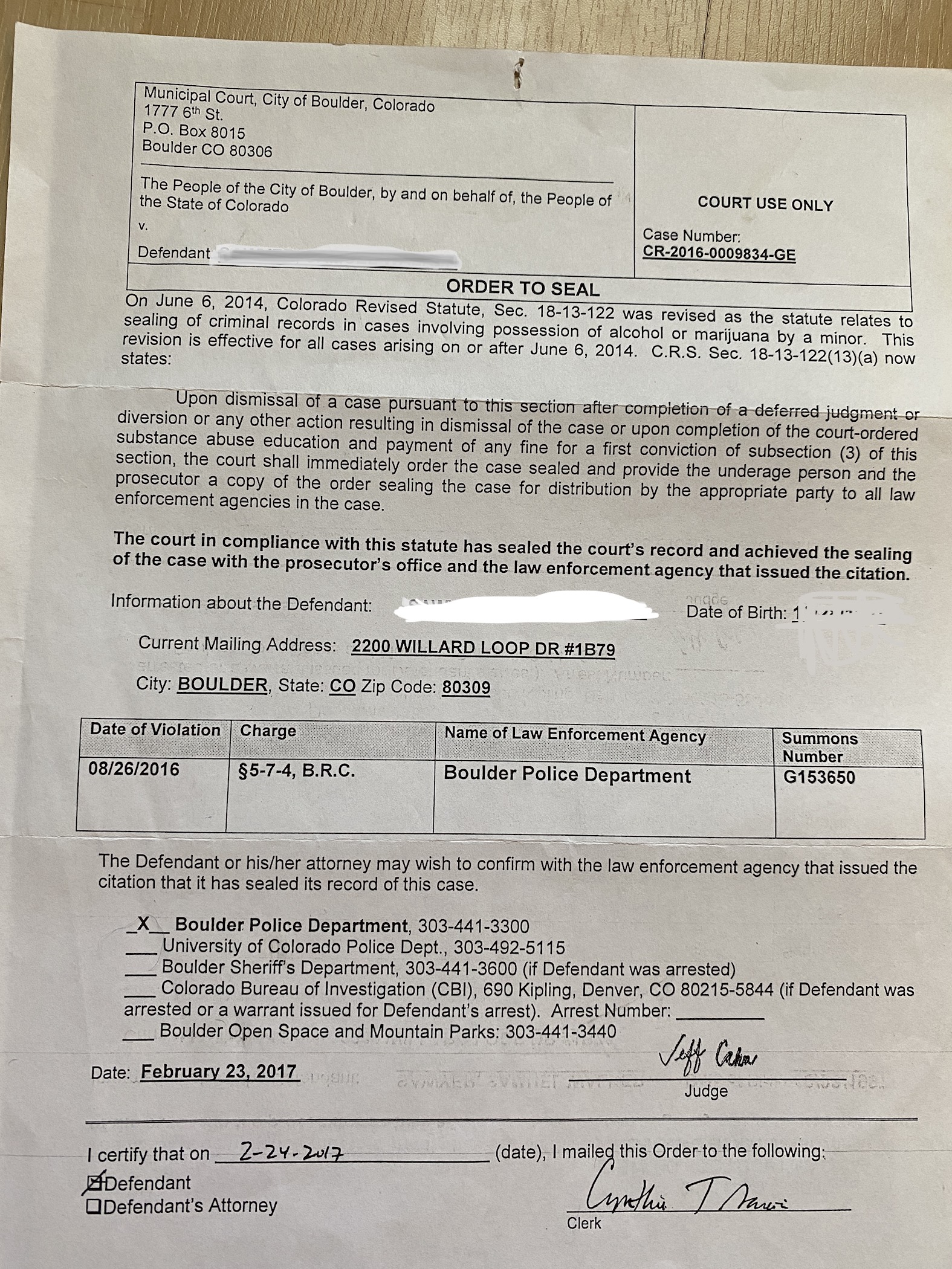 Order to Seal document — Postimages