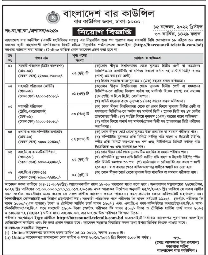 Bangladesh Bar Council Job Circular 2024 –Teletalk Apply Online | BD ...