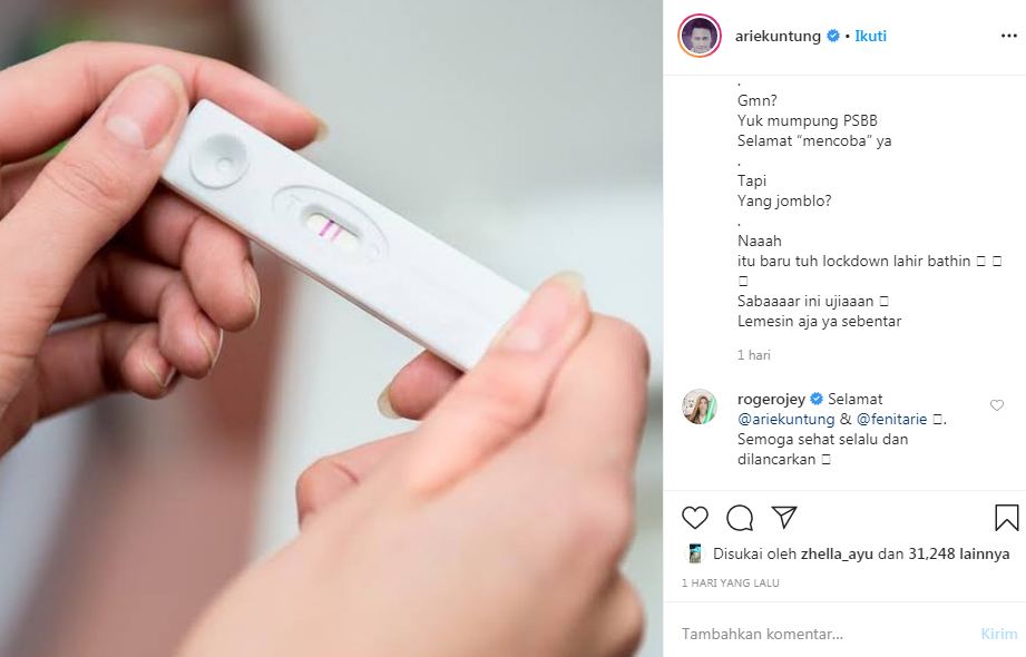 Arie Untung Unggah Foto Test Pack dengan Tanda Positif, Panen Ucapan ...