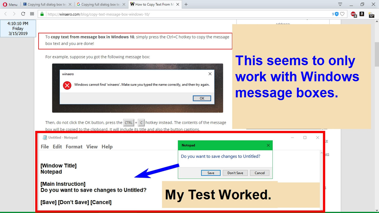 Copying full dialog box text in one fell swoop . . . - Windows 10 Support