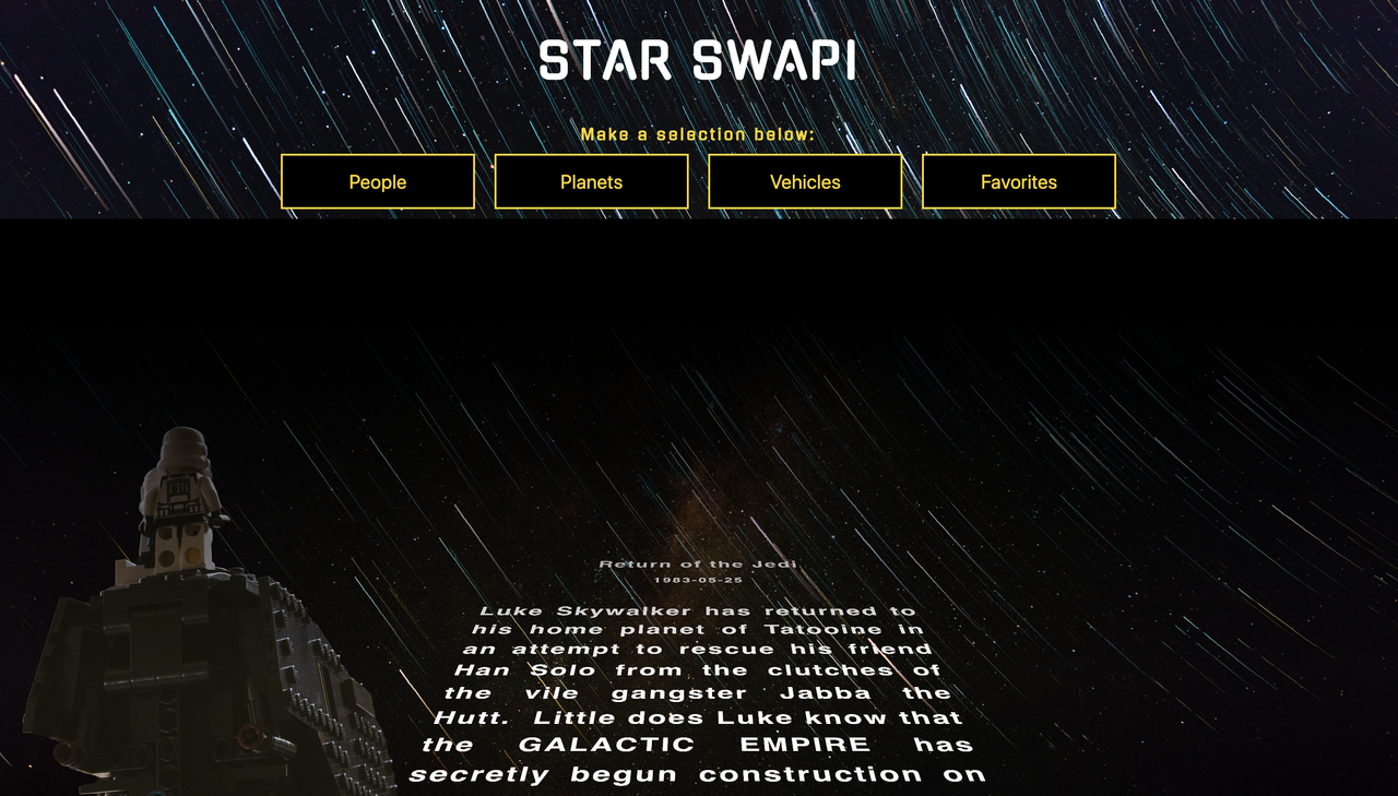 GitHub - kobesparrow/star-swapi: Mod three solo project using the Star Wars API