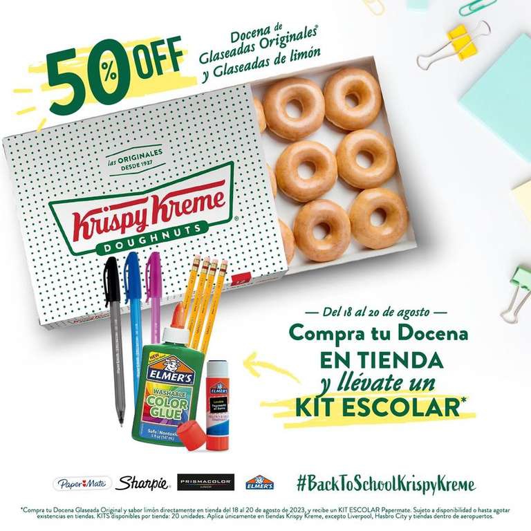 Krispy Kreme ¡Docena de donas glaseadas originales y sabor a limón con 50 % y obtén un kit ...