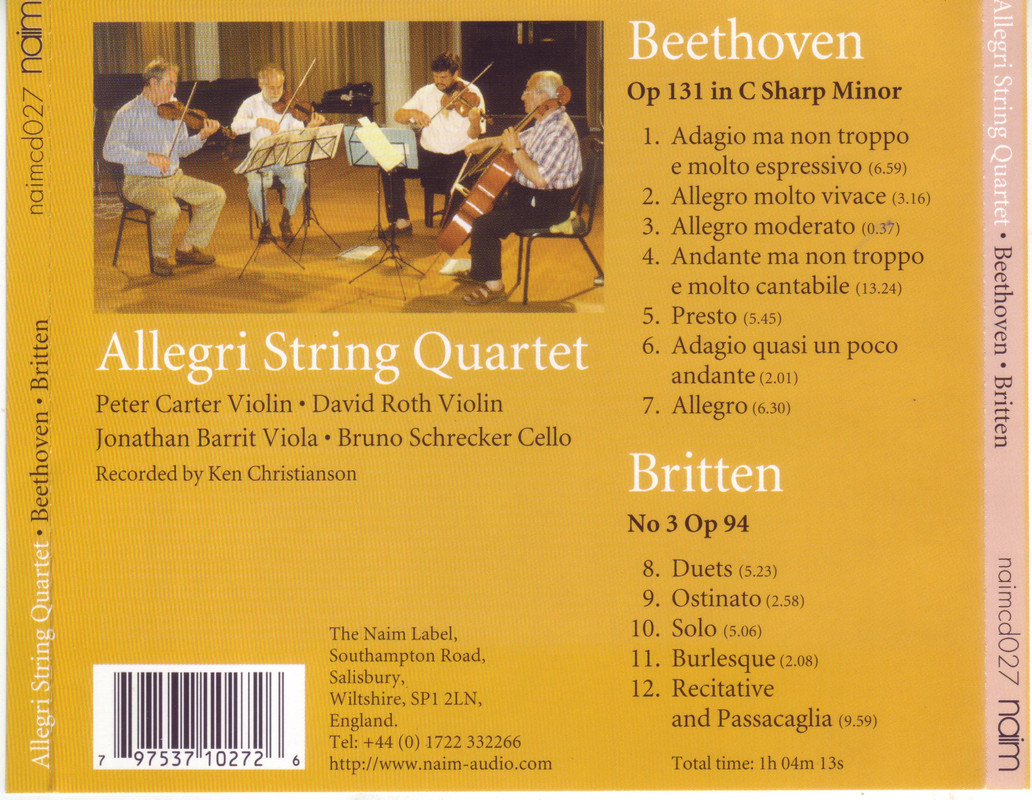Download Allegri String Quartet-Beethoven/Britten (audiophile on Naim label) Torrent | 1337x