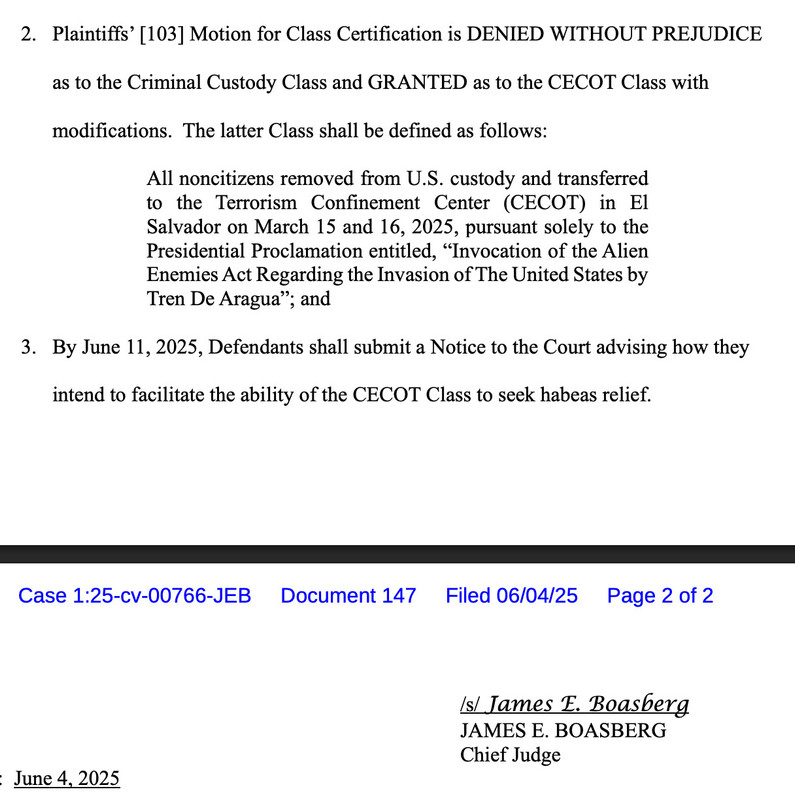BREAKING: Judge Boasberg finds that those sent to CECOT under the Alien Enemies Act had their ...