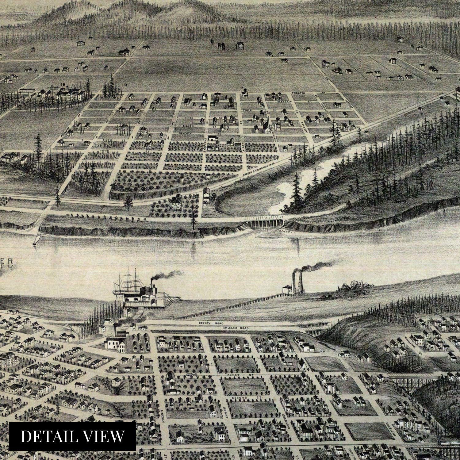 1879 Portland Oregon Map - Vintage Portland Oregon Wall Art Poster ...