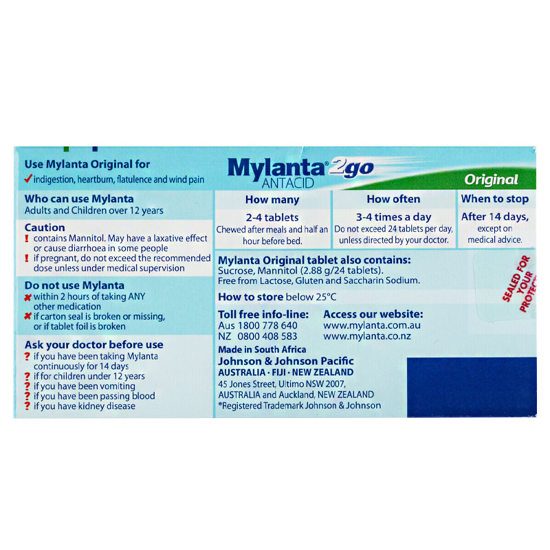 ツ Mylanta 2go Antacid Original 24 Chewable Tablets Indigestion ...