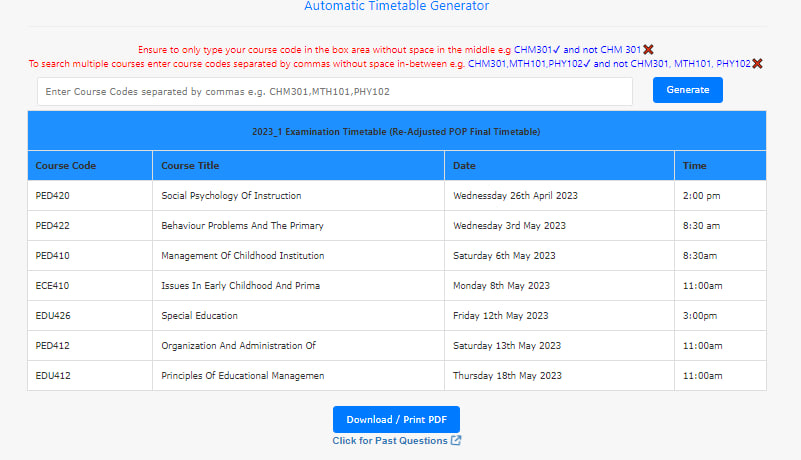 NOUN Personalized Exam Timetable