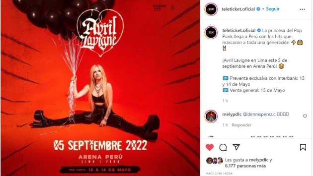 Avril Lavigne ofrecerá un concierto en Perú en septiembre