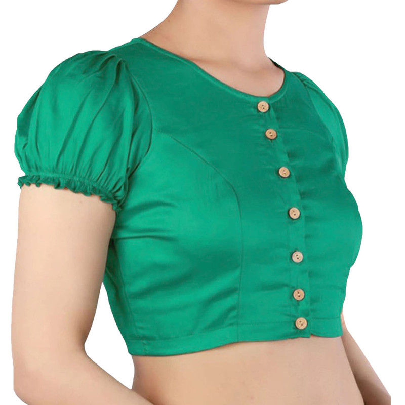 Women's Cotton Sari Blouse Designer Puff Sleeves Readymade Stitched Top ...