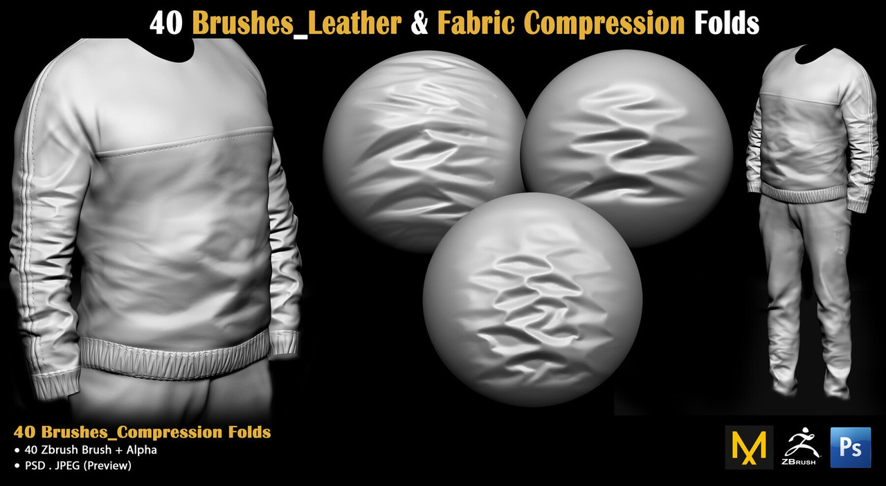 40 Brushes_Leather & Fabric Compression Folds 2025 - Free Daz 3D Models