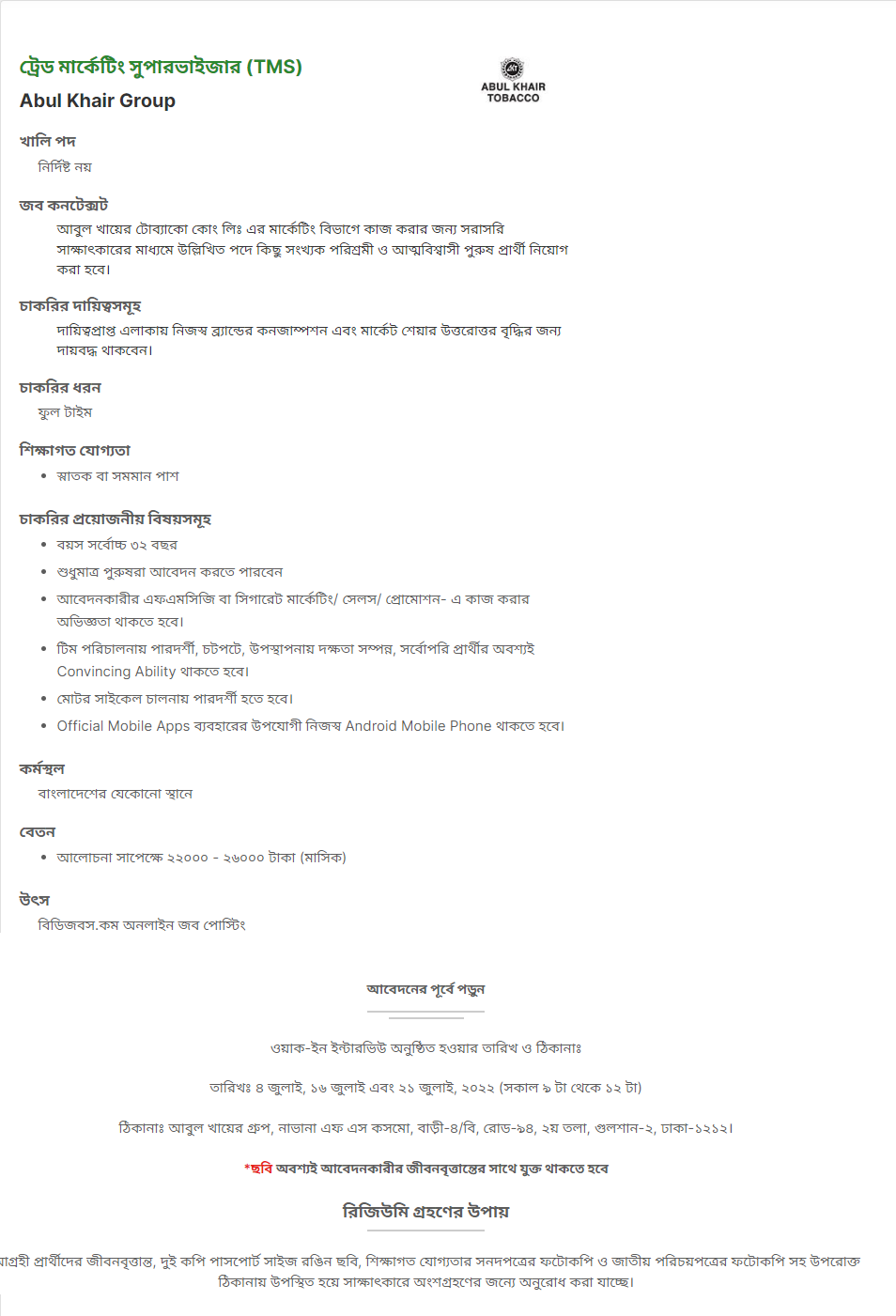 Abul Khair Group Job Circular 2022