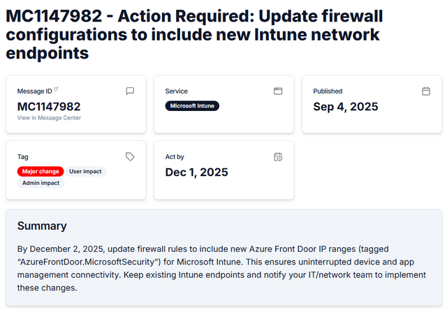 Firewall-Konfiguration für Intune Netzwerkdienstendpunkte bis 2.12.2025 ...