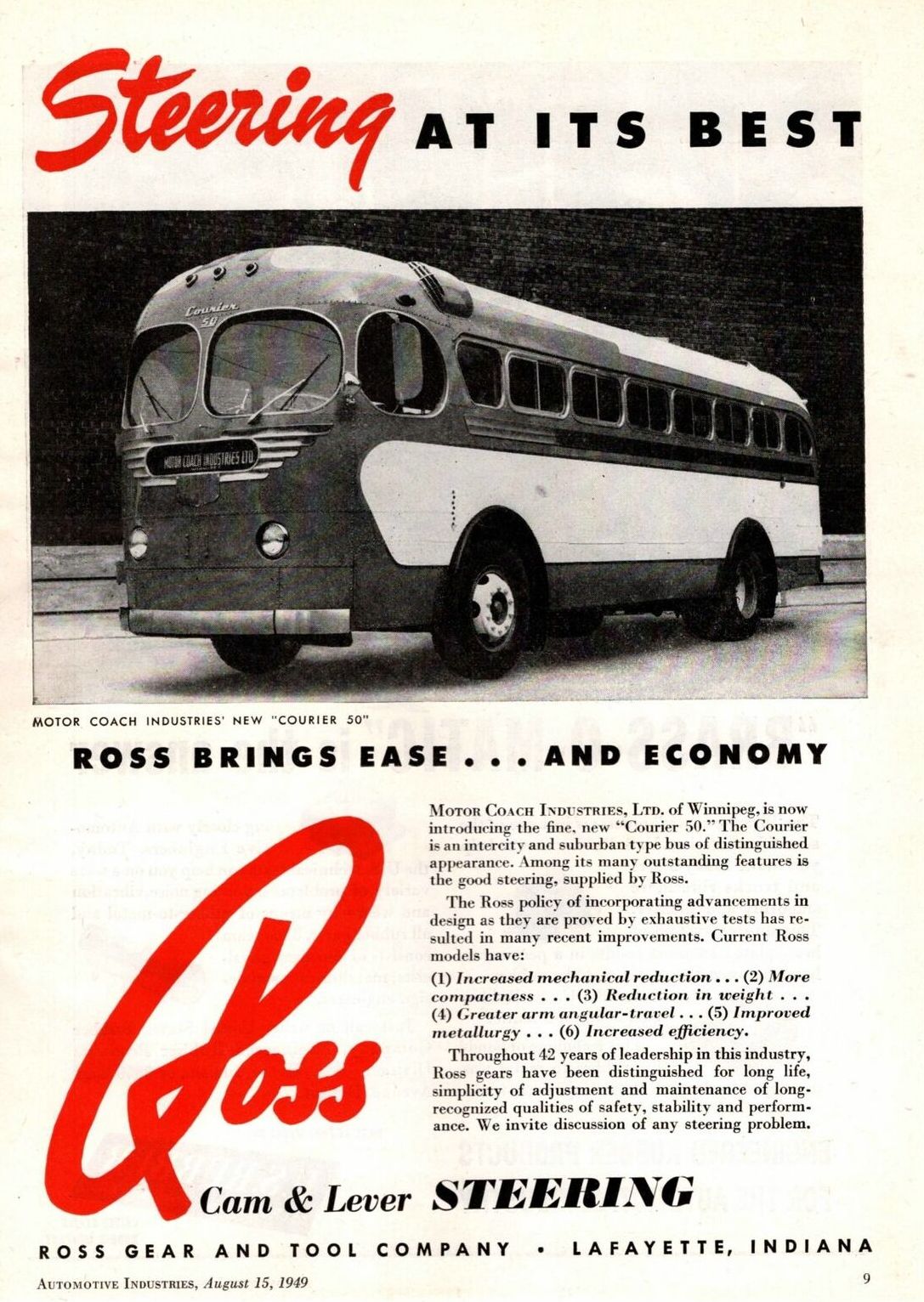 MCI '49 Courier 50 Ross Steering Automotive Industries MAug '49 — Postimages
