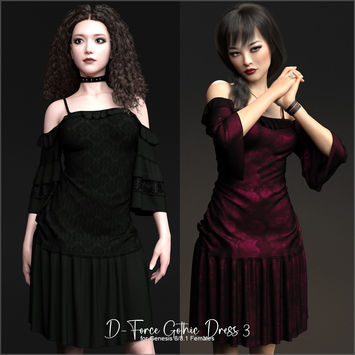 (FILLED 2023-03-02) D-Force Gothic Dress 3 For G8F And G8.1F + Textures ...