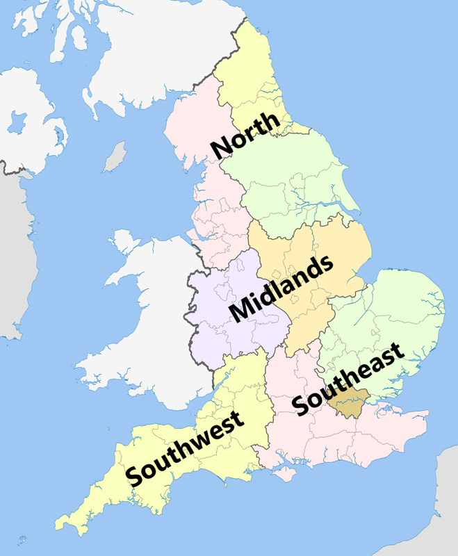 Regions of England map — Postimages